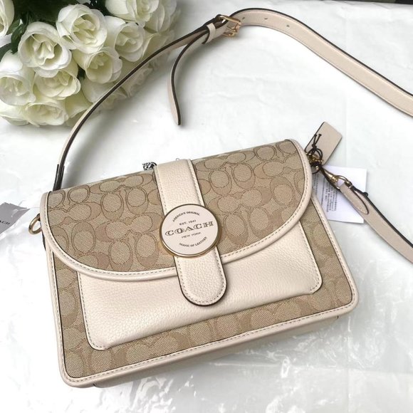 Coach | Bags | Coach Lonnie Crossbody Khaki Signature Jacquard Chalk ...